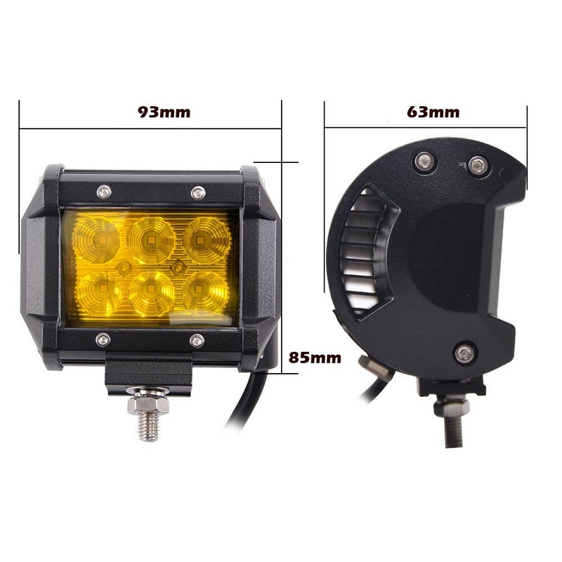 2 x 18W CREE LED Work Light Bar Flood Beam Yellow Fog Light